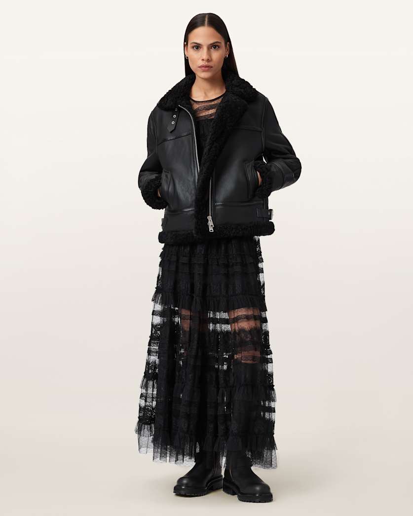 Lorel Shearling Flying Jacket Black/Black | ALLSAINTS